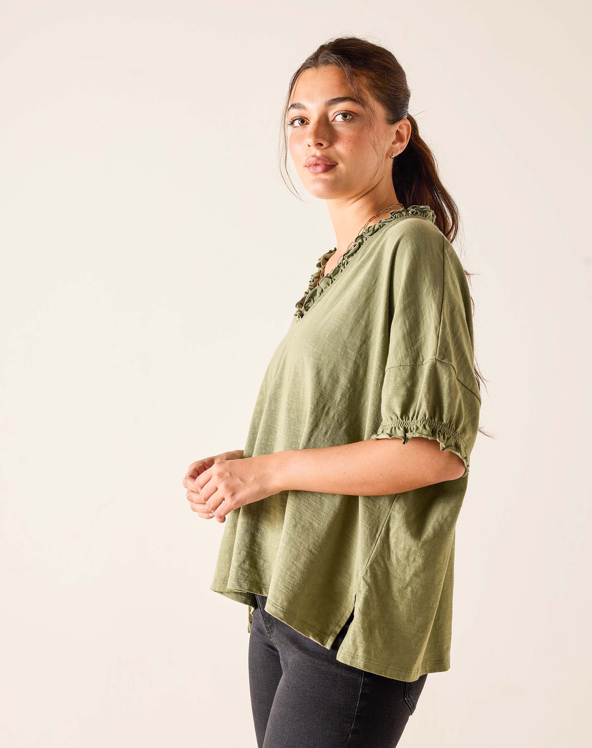 Amelia Short Sleeve Ruffle Tee by Mersea | Everyday Classic – MERSEA