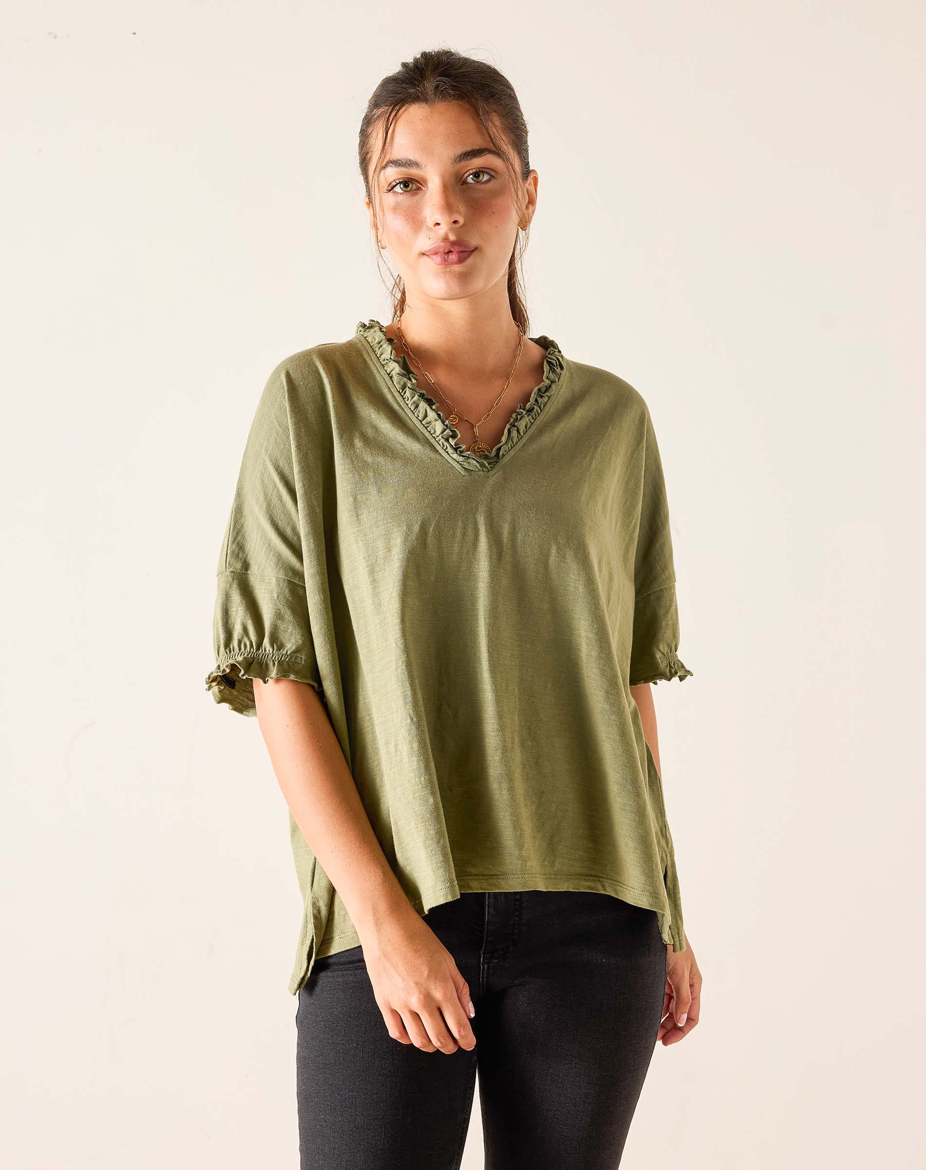Amelia Short Sleeve Ruffle Tee by Mersea | Everyday Classic – MERSEA